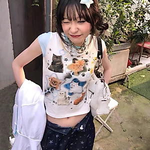 Graphic Tees for Women Y2k Tops Y2k Clothes Grunge Clothes Y2k Clothing Aesthetic Tops Aesthetic Clothes (Blue,M,Medium)