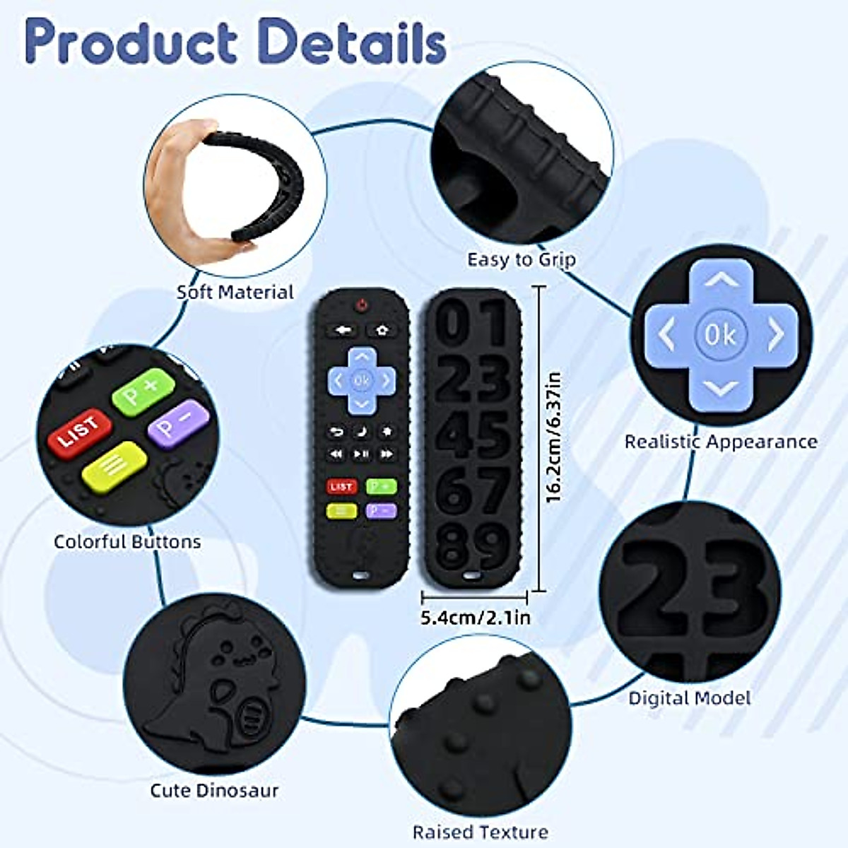 Teething Relief Teethers Toys for Babies 3-6 12 Months Gifts, Silicone Remote Control Baby Teether Bath Toys for 3 6 9 Months Newborn Infant Boy Girl Autism, Food Grade Silicone Sensory Toys, Black