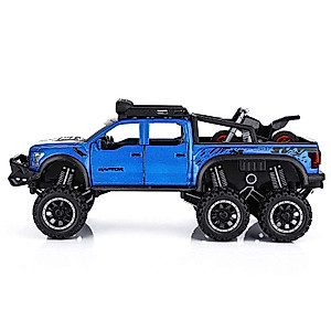 SASBSC Toy Pickup Trucks for Boys F150 Raptor Diecast Metal Model Car with Sound and Light for Kids Age 3 Year and up Blue