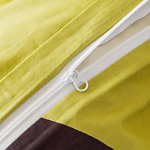 SUSYBAO Queen Size Duvet Cover 100% Cotton Yellow Green Striped Duvet Cover 3 Pieces Set 1 Brown Wavy Stripe Duvet Cover with Zipper Ties 2 Pillowcases Soft Vintage Aesthetic Geometric Bedding