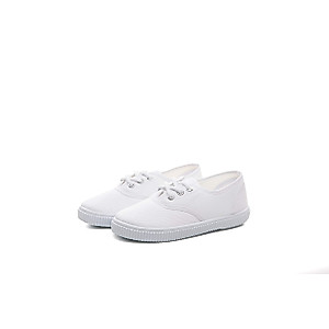 JGKDTX Boy's Girl's Lace up Sneakers Unisex White Canvas Shoes(Toddler/Little Kid) (2 M US Little Kid, White)