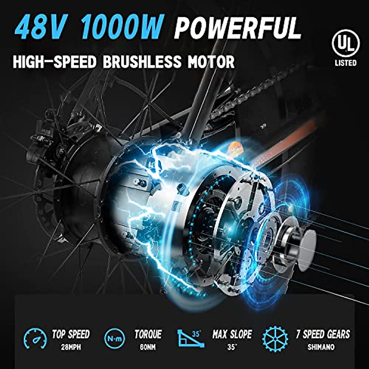 MEZOCLN Electric Bikes for Adults,1000W Motor,48V 14AH Removable Battery,20" x 4.0 Fat Tire Foldable E Bikes with 28MPH 50MI Long Range,Shimano 7-Speed,Adjustable Shock Absorber,UL Certified