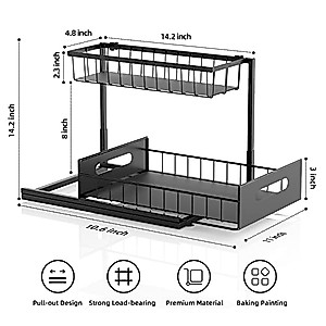 Under Sink Organizer, 2-Tier Pull Out Cabinet Organizer Slide Out Sliding Shelf Under Cabinet Storage Multi-Use for Under Kitchen Bathroom Sink Organizers and Storage