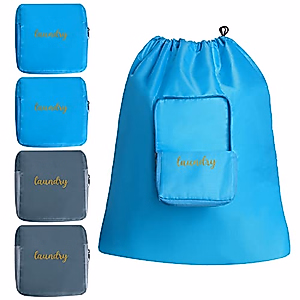 4 Pack Travel Laundry Bag Dirty Clothes Organizer Traveling Foldable Washable Small Laundry Bag for Suitcase with Zipper and Drawstring, Black and Gray