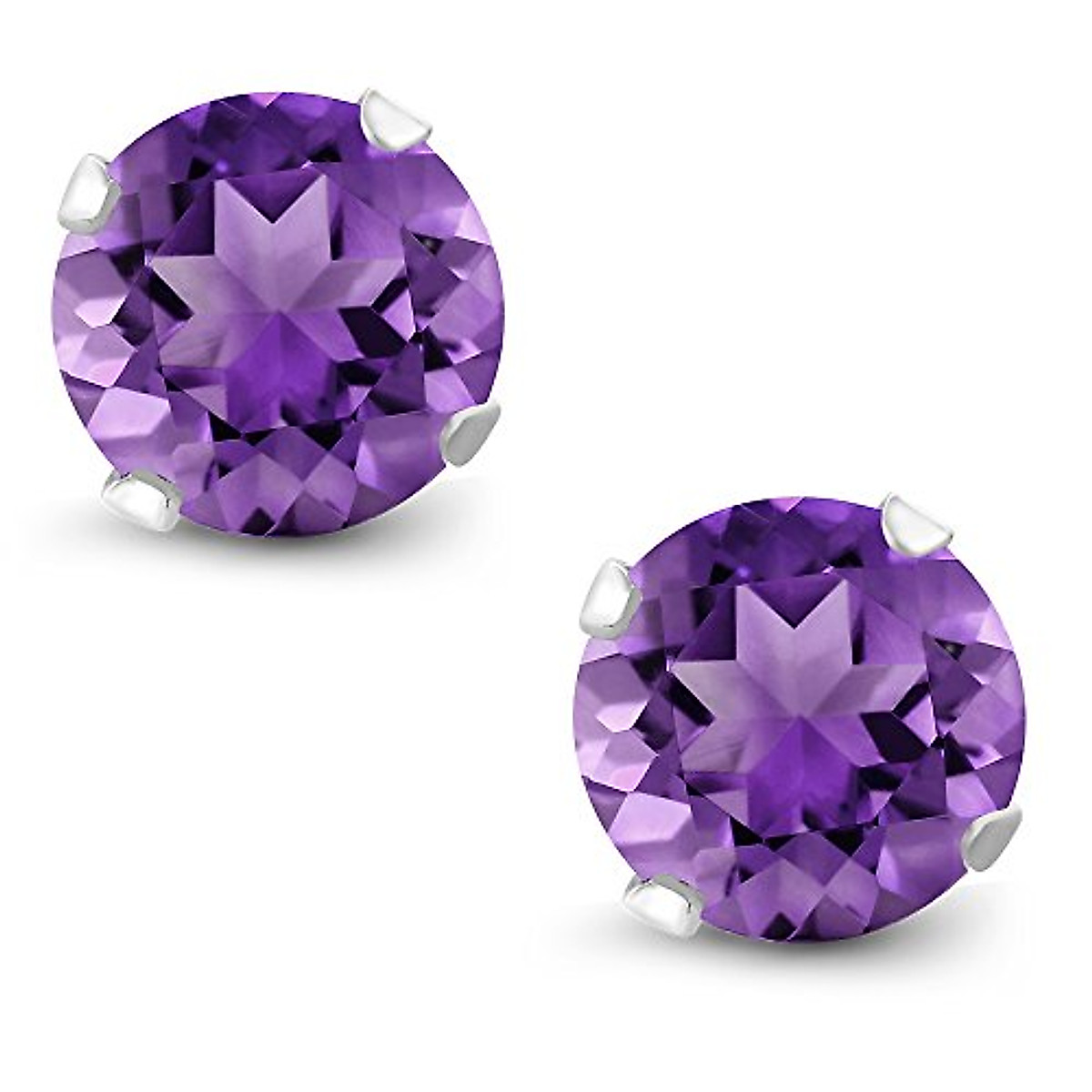 Gem Stone King 925 Sterling Silver Purple Amethyst Stud Earrings For Women (1.50 Carat Cttw, Round 6MM)
