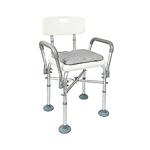 KMINA - Padded Shower Chair with Arms and Back (330 lbs) with Double Reinforced Crossbar and Cushion, Heavy Duty Shower Seat for Adults, Shower Chair for Inside Shower White - Made in Europe