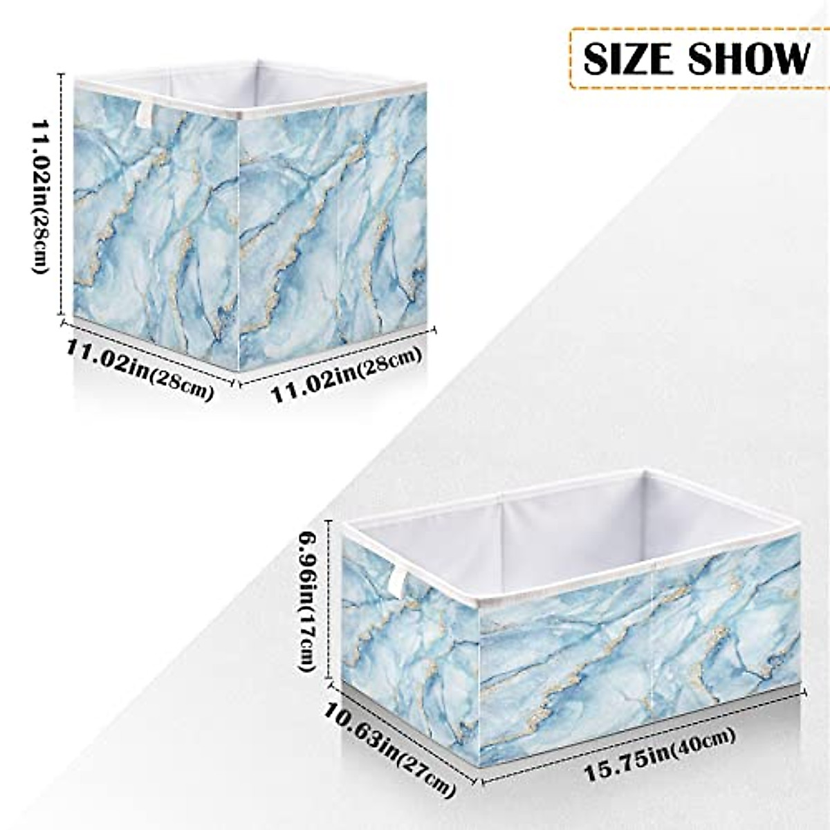 Kigai White Blue Marble Cube Storage Bin, Large Collapsible Organizer Storage Basket for Home Office Décor, 11 x 11 x 11 in