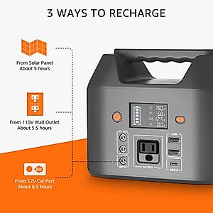 EnginStar Portable Power Station 150W 155Wh Solar Generator 110V 42000mAh Portable Power Bank w/AC Outlet, 6 Outputs External Battery Backup LED Light for Outdoor Camping