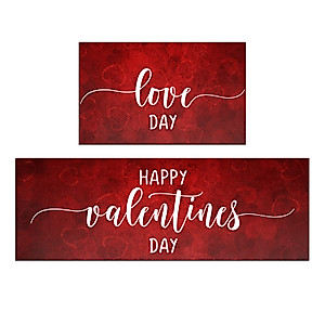 HOLVDENG Valentine's Day Kitchen Mat Set of 2 Non Slip Thick Love Day Kitchen Rugs and Mats for Floor Comfort Standing Mats for Kitchen, Sink, Office, 17"x47"+17"x28"