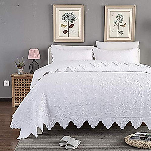 Brandream Quilt Bedding Set White Quilts Set Queen King Size Scalloped Coverlet Set Farmhouse Comforter Bedding Set