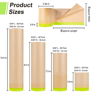 MyLifeUNIT Masking Paper, Automotive Paint Paper Roll with Tape, Assorted Sizes Tape and Drape Waterproof for Painting Protection Covering (Each Roll 50 Feet, 4 Rolls)