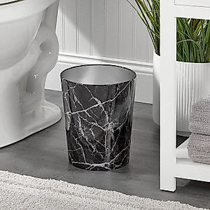 mDesign Round Metal Small 1.7 Gallon Recycle Trash Can Wastebasket, Garbage Container Bin for Bathrooms, Kitchen, Bedroom, Home Office - Durable Stainless Steel - Mirri Collection - Black Marble