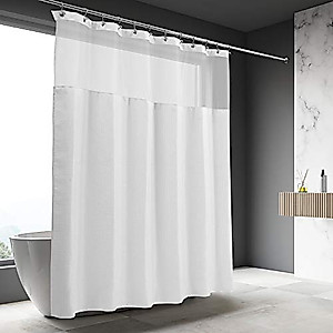 ALYVIA SPRING Waffle Weave Shower Curtain with Snap-in Fabric Liner & Hooks Set: Hotel Style & Top Sheer Window, Double Layers & Machine Washable for Easy Clean, 71x72, White