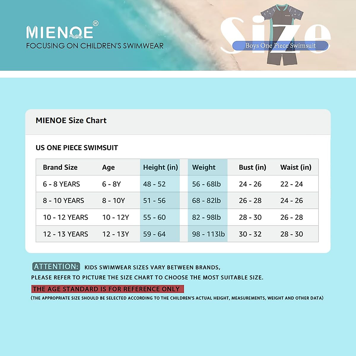 MIENOE Boys Swimsuit One Piece Kid Swimsuit Boys Water Sport Short Swimsuit UPF 50+ Sun Protection Bathing Suits (Size 10-12Years, Dark Blue)