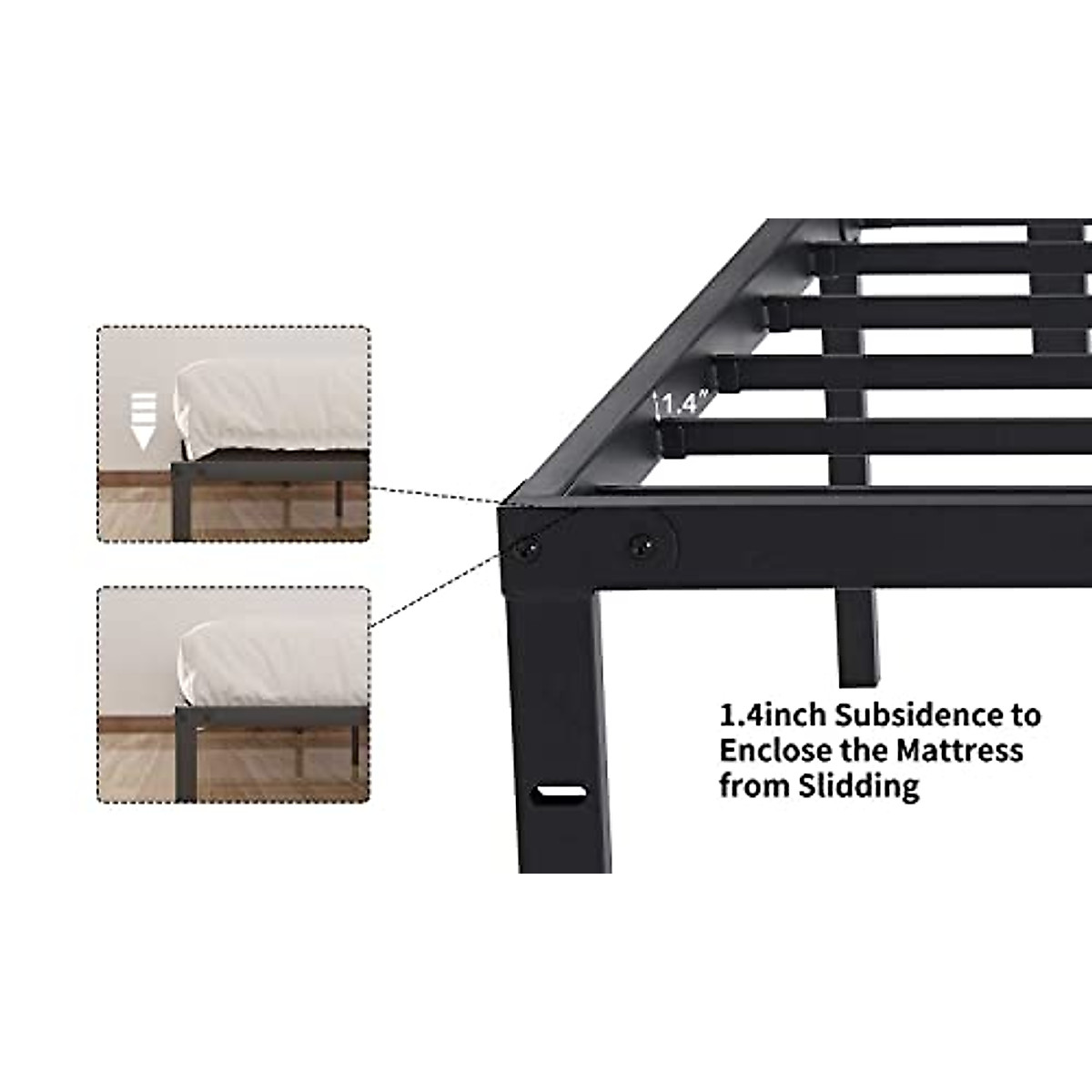 AMOBRO King Size Bed Frame with Storage, Metal 14 Inch Platform Base Foundation Heavy Duty Slats Support Easy Assembly Noise Free No Box Spring Needed Bedframe King Size, Black