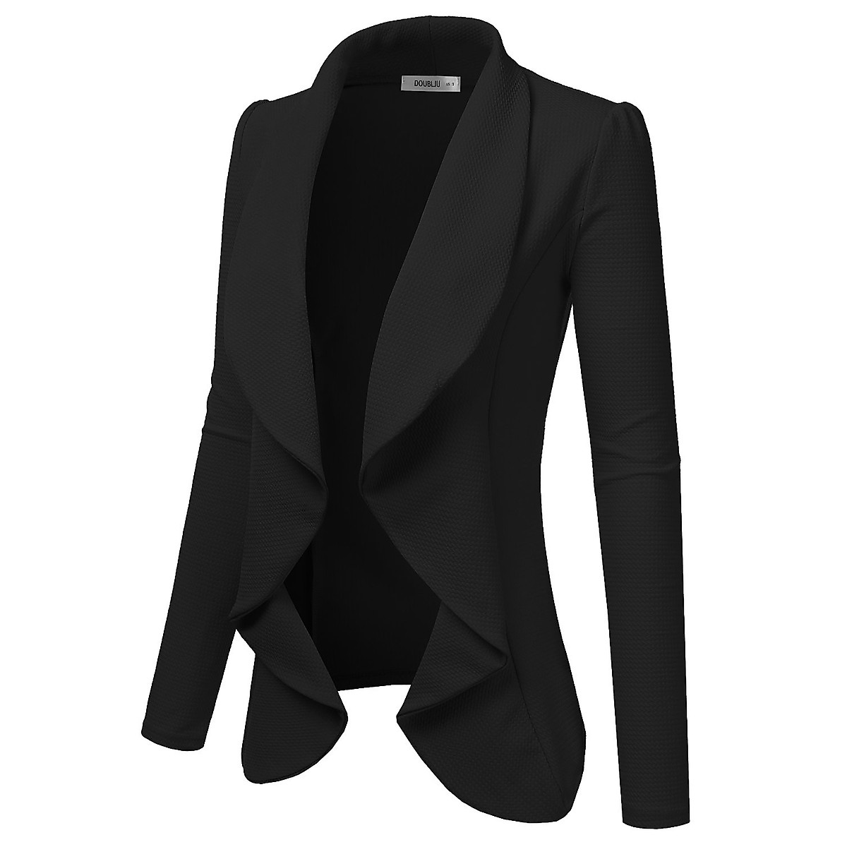 DOUBLJU Classic Draped Open Front Long Sleeve Business Casual Work Deconstructed Blazer Jackets for Womens with Plus Size