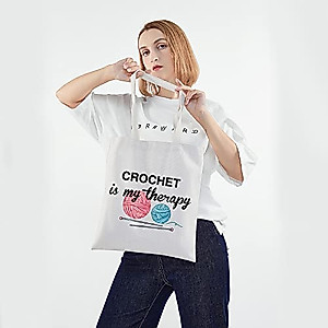 PWHAOO Knitting Project Bag Crochet Is My Therapy Knitting Humor Gift Yarn Bag Knitting Tote Bag Mothers Day Gift (Crochet Is My Therapy Tote)
