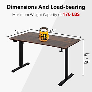 PayLessHere 48 Adjustable Height Standing Desk Computer Desk with Large Space and Headphone Holder Office Desk with Electric Lifting and 2 Memory Function for Office Meeting Room,Brown