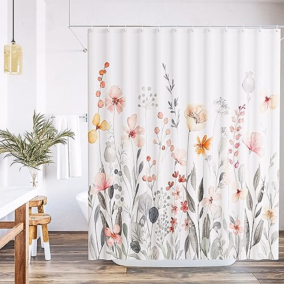 KIBAGA Beautiful Floral Shower Curtain for Your Bathroom - A Stylish 72" x 72" Curtain That Fits Perfect to Every Bath Decor - Ideal to Brighten Up Your Cute Botanical Bathroom at Home with Plants