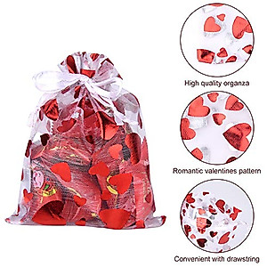 TUPARKA 120 pcs Valentine Gift Bags,Valentines Candy Treat Bags, Love Heart Organza Bags Drawstring Pouches for Valentines Goodie Wedding Gift Packaging,Valentines Party Favor Bags