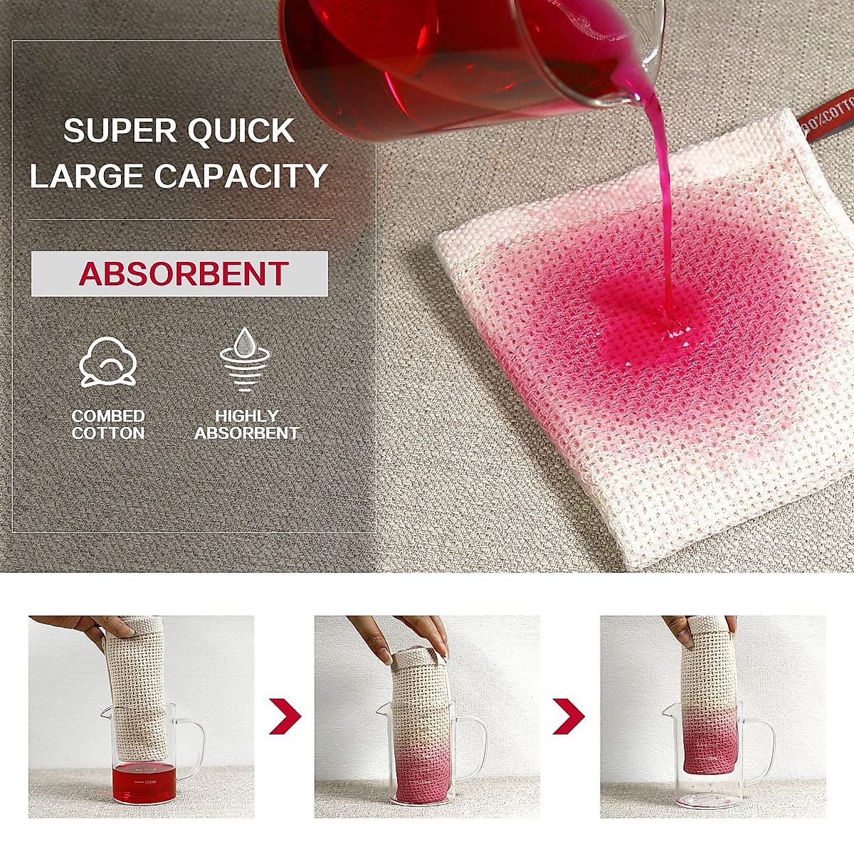 BALCONY & FALCON Waffle Weave Dish Towel Kitchen Towel Hand Dish Rags for Household Cooking Cleaning Kerchief,13x28inches,Set of 4 Beige