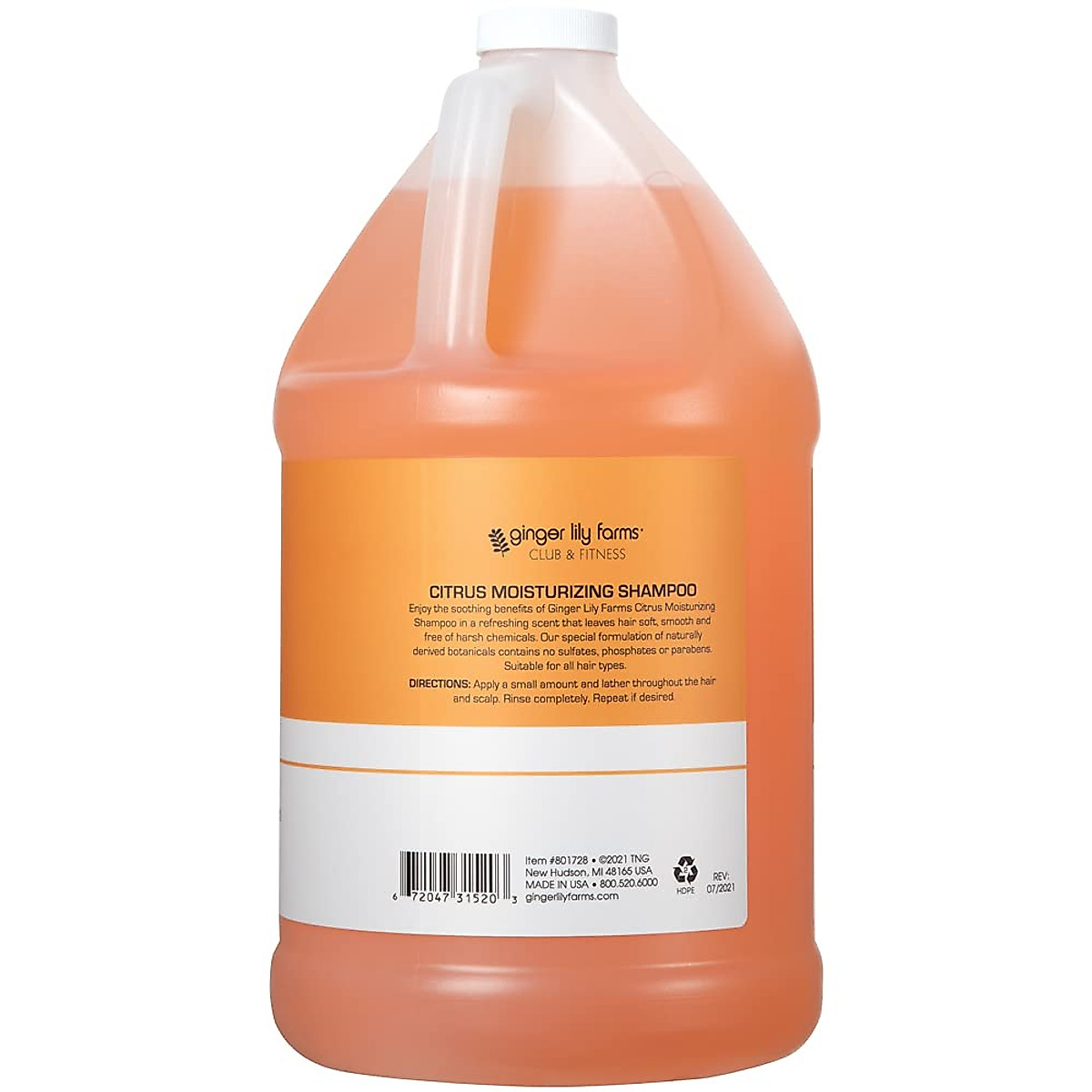 Ginger Lily Farms Club & Fitness Moisturizing Shampoo for All Hair Types, 100% Vegan & Cruelty-Free, Citrus Scent, 1 Gallon (128 fl oz) Refill