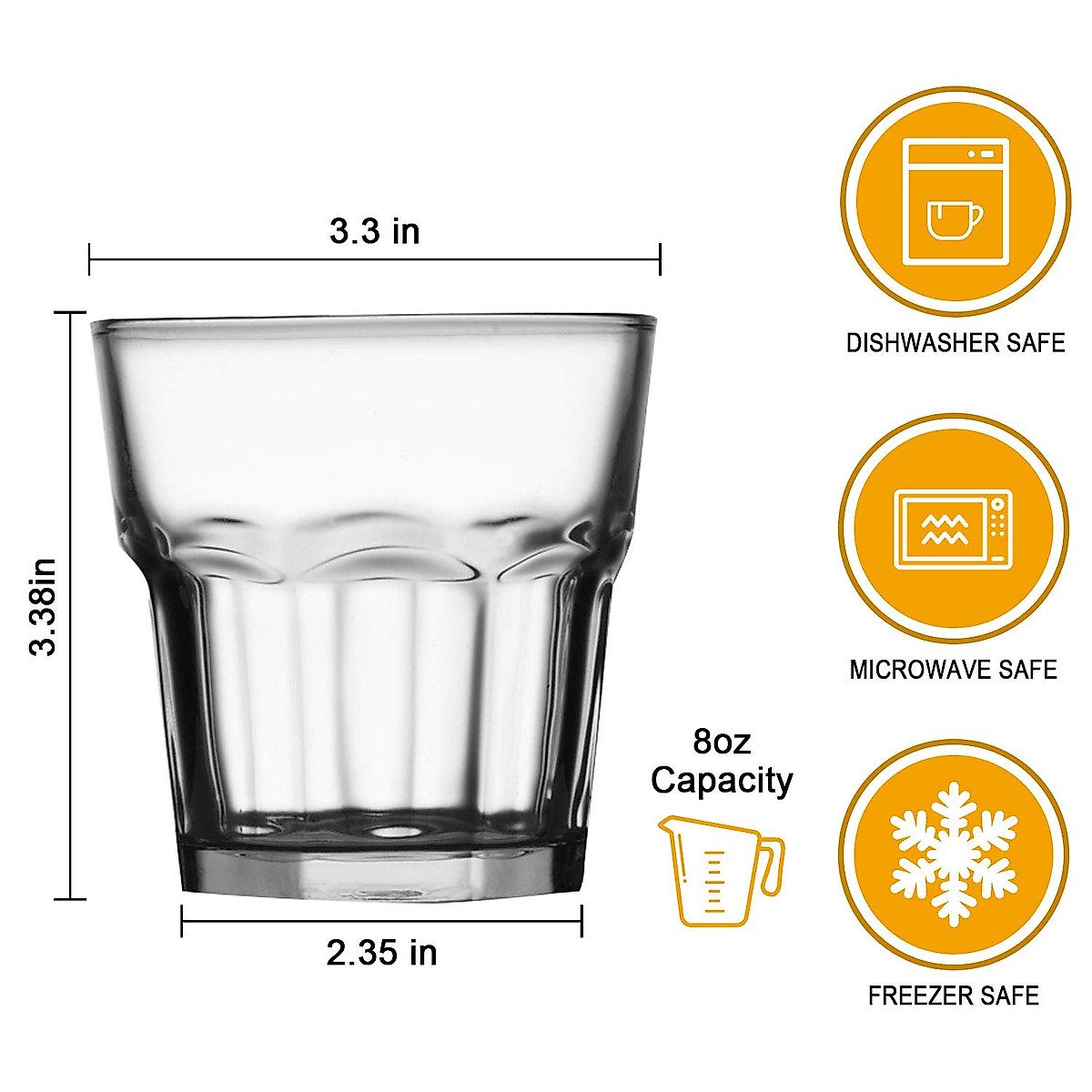QAPPDA Whiskey Glasses 8 oz, Clear Drinking Cups Glass Cups,Cocktail Glass Whiskey Shot Glasses Set for Restaurants,Bars,Parties,Vodka Glass Cups Water Cups 12 Pack