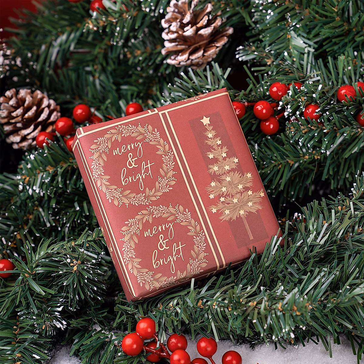 RUSPEPA Kraft Wrapping Paper Sheets - Christmas Santa Claus and Snowman Design - 12 Folded Sheets-19.68 X 27.5 Inch