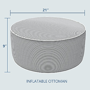 LVTXIII Inflatable Stool Ottoman Footrest with Handle, All Weather Foot Rest, Indoor or Outdoor Use for Home Patio Garden and Camping, D21 x H9, Topanga Stripe Grey
