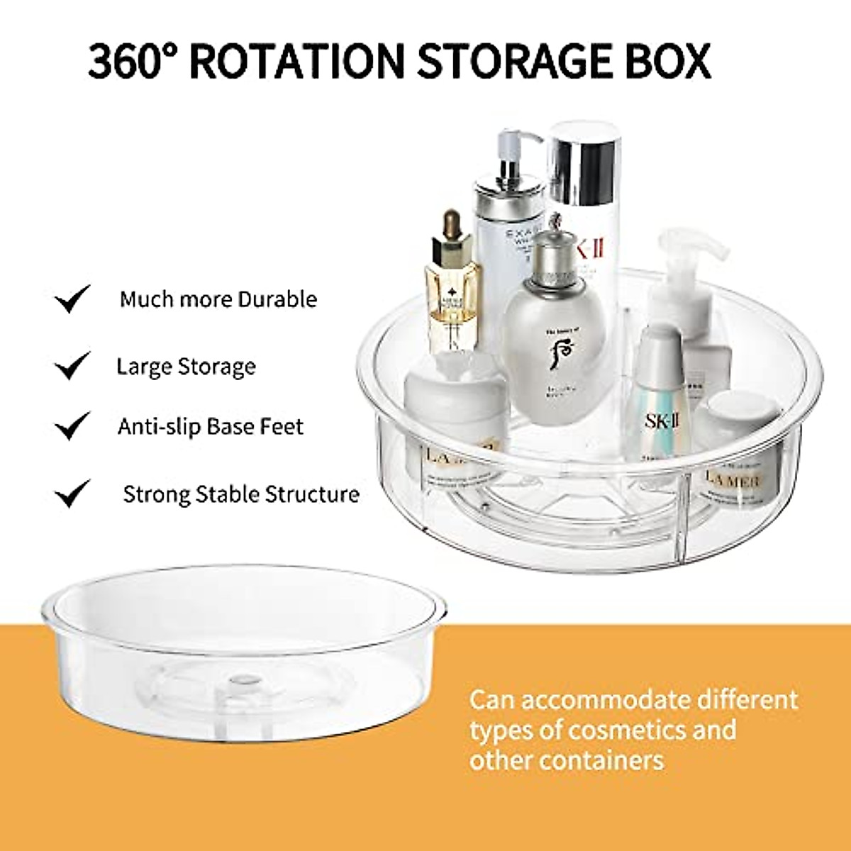 vacane Clear 10" Lazy Susan Organizer, Plastic Lazy Susan Turntable for Cabinet Rotating Pantry Lazy Susan Cabinet Organizer, Refrigerator, Bathroom Makeup Perfume Organizer