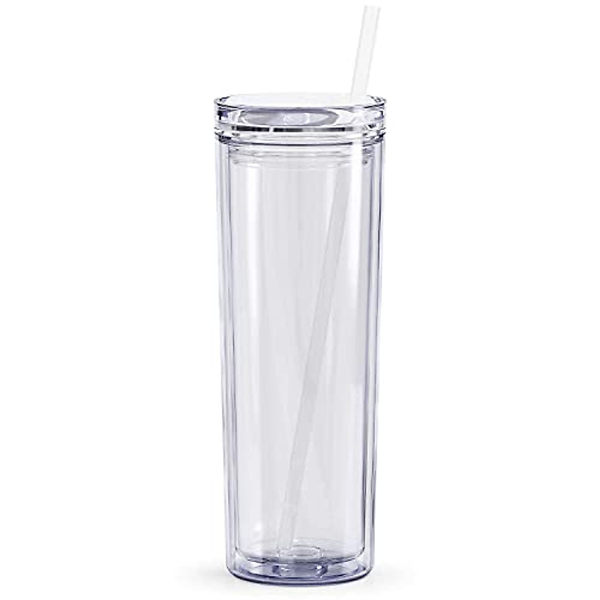 Maars Skinny Acrylic Tumbler with Lid and Straw | 18oz Premium Insulated Double Wall Plastic Reusable Cups - Clear, 8 Pack