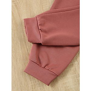 SOLY HUX Girl's Letter Print Drop Shoulder Hoodie Sweatshirt and Jogger Sweatpants 2 Piece Outfit Beige and Pink 10Y