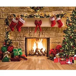 SJOLOON 12x10FT Christmas Photography Backdrops Child Christmas Fireplace Decoration Background for Photo Studio 11209
