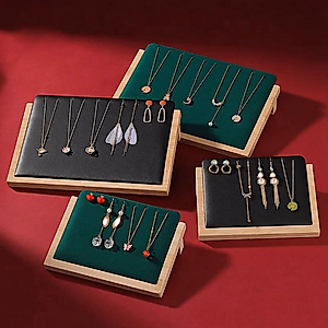 Dreamhousey Solid wood beveled jewelry rack necklace display tray, Pendant Long Chain display board, jewelry store trade selling display stand counter prop (black (large))