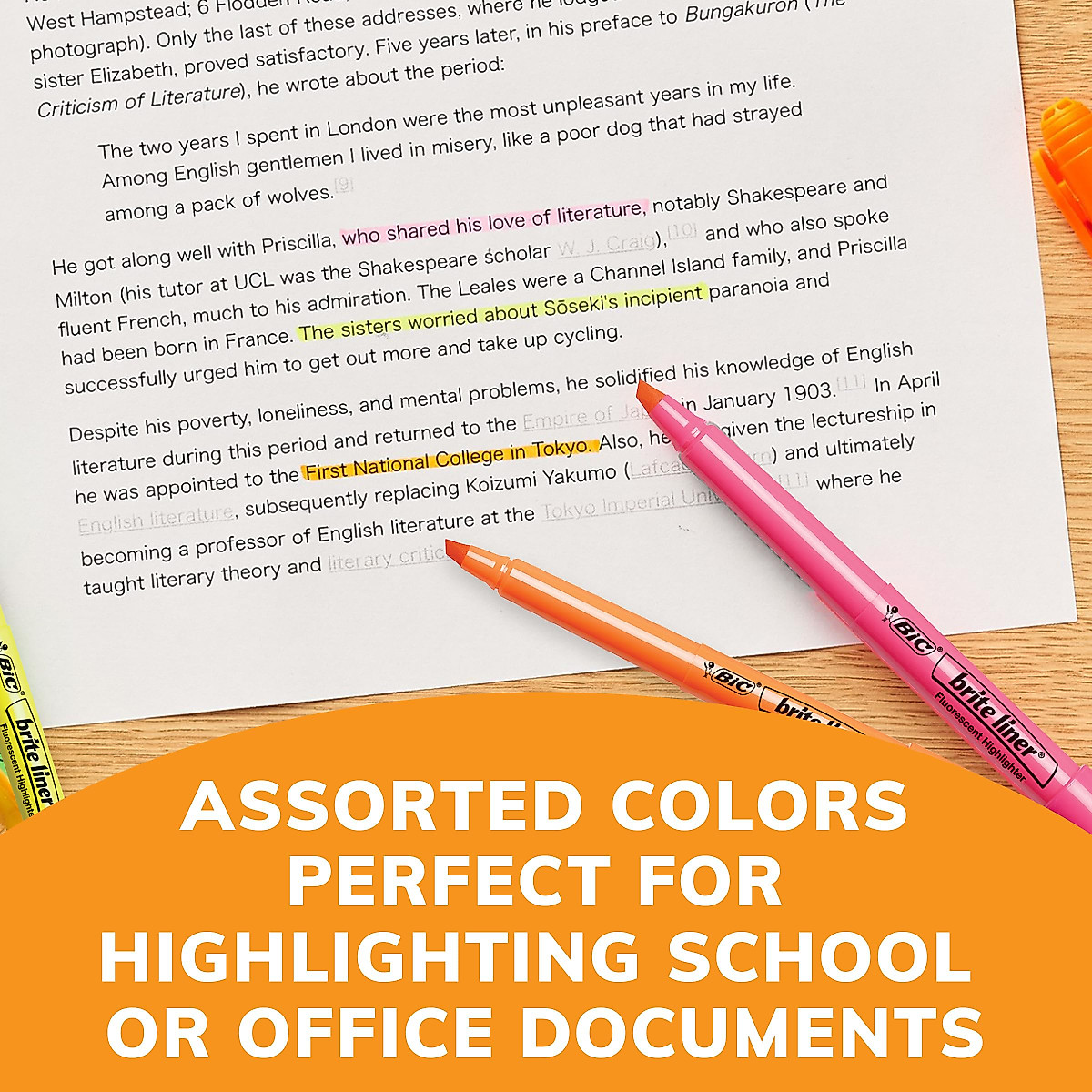 BIC Brite Liner Highlighter, Chisel Tip For Broad Highlighting & Fine Underlining, Pink, 12-Count