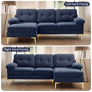 EASELAND 83" Chenille L Shape Couch, Convertible Modern Sofa for Living Room, 3-Seat Comfy Sofa Sectional with L/R Reversible Chaise, Deep Seat Sofa with Fluffy Armrests (Navy)