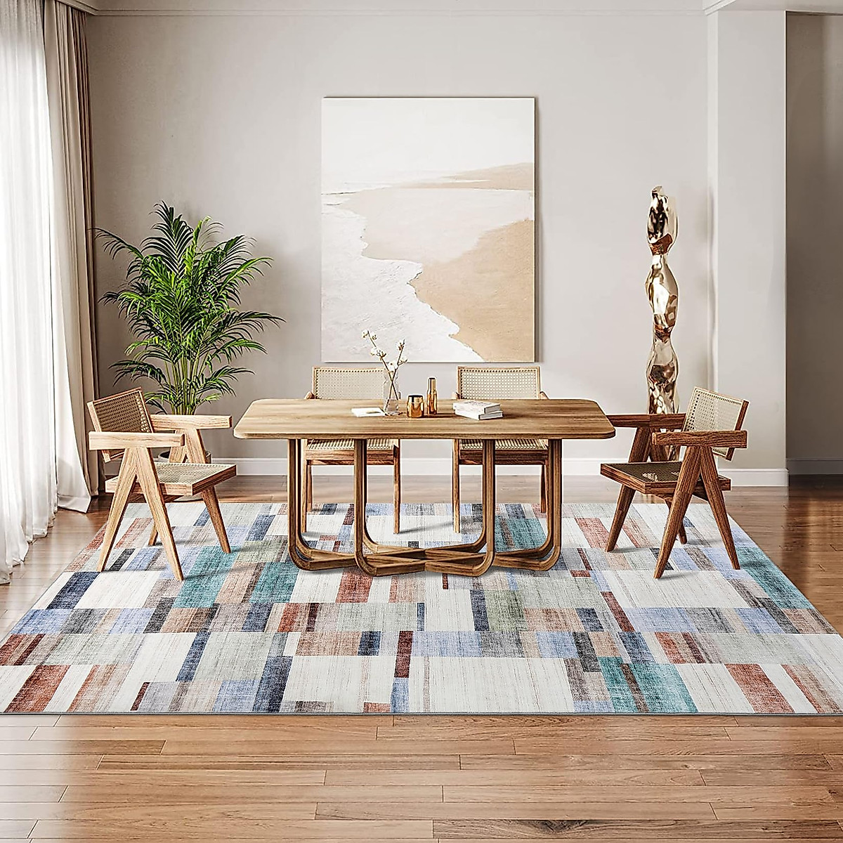 GlowSol Washable Rug Modern Area Rugs 9x12 Living Room Abstract Geometric Bedroom Rug Multi Rug Carpet Large Area Rug for Office Non Slip Throw Rugs for Dining Room Classroom Multi 9'x12'