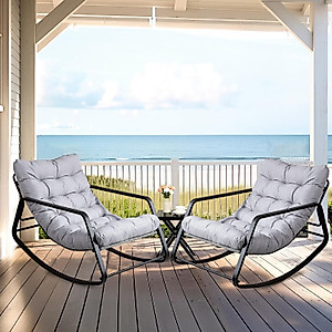 WQSLHX Oversized Patio Rocking Chair with Cushion, Indoor Metal Lounge Rocker Chair, Outdoor Lazy Chair for Front Porch, Garden, Backyard, Lawn, Gray