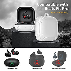 Compatible with Beats Fit Pro Case Cover, 4 in 1 TPU Shockproof Beats Fit Pro Protector for Beats Fit Pro 2021, Anti-Lost Lanyards/Carabiner/with Keychain for Men and Women, Front LED Visible-Black