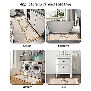 Elegant Flower Pumpkins Bath Mat for Tub,Non Slip Bathroom Floor Runner Rug Quick Dry & Absorbent Diatomaceous Earth Shower Sink Kitchen Washable Doormat,Fall Aesthetic Eucalyptus Leaves 20"x47"
