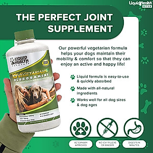 LIQUIDHEALTH 32 Oz K9 Vegetarian Liquid Glucosamine for All Dogs Canines - Chondroitin, MSM, Omega 3, Anti Oxidants Hyaluronic Acid – Joint Health, Dog Vitamins Hip Joint Juice, Joint Oil