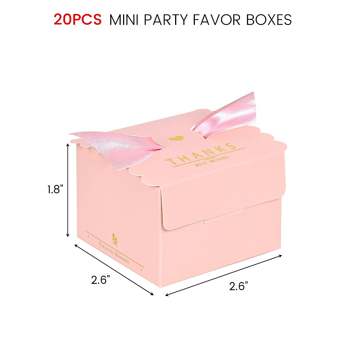 VGOODALL 20PCS 2.6 x 2.6 x 1.8 inches Party Favor Candy Box, Thank You Pink Gift Candy Box with Ribbons for Birthday Party, Bridal Shower, Wedding Decorations, Candy Table Decorations