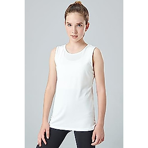 4 Pack Youth Girls Athletic Tank Tops Dry Fit Active Performance Tech Sleeveless Shirts (Set 2, Medium)