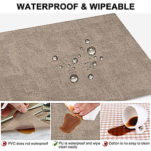 LANDVIEW Leather Heat Resistant Placemats Set of 6 Waterproof Wipeable Washable PU Table Mats,Easy to Clean Anti-Slip Place Mats (Light Brown, 6)