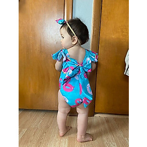 Toddler Baby Girl Flamingo Swimsuit Newborn Girls One Piece Ruffle Bathing Suit with Headband Summer Bikini Swimwear for Infant Girl(Flamingo,6-12 Months)