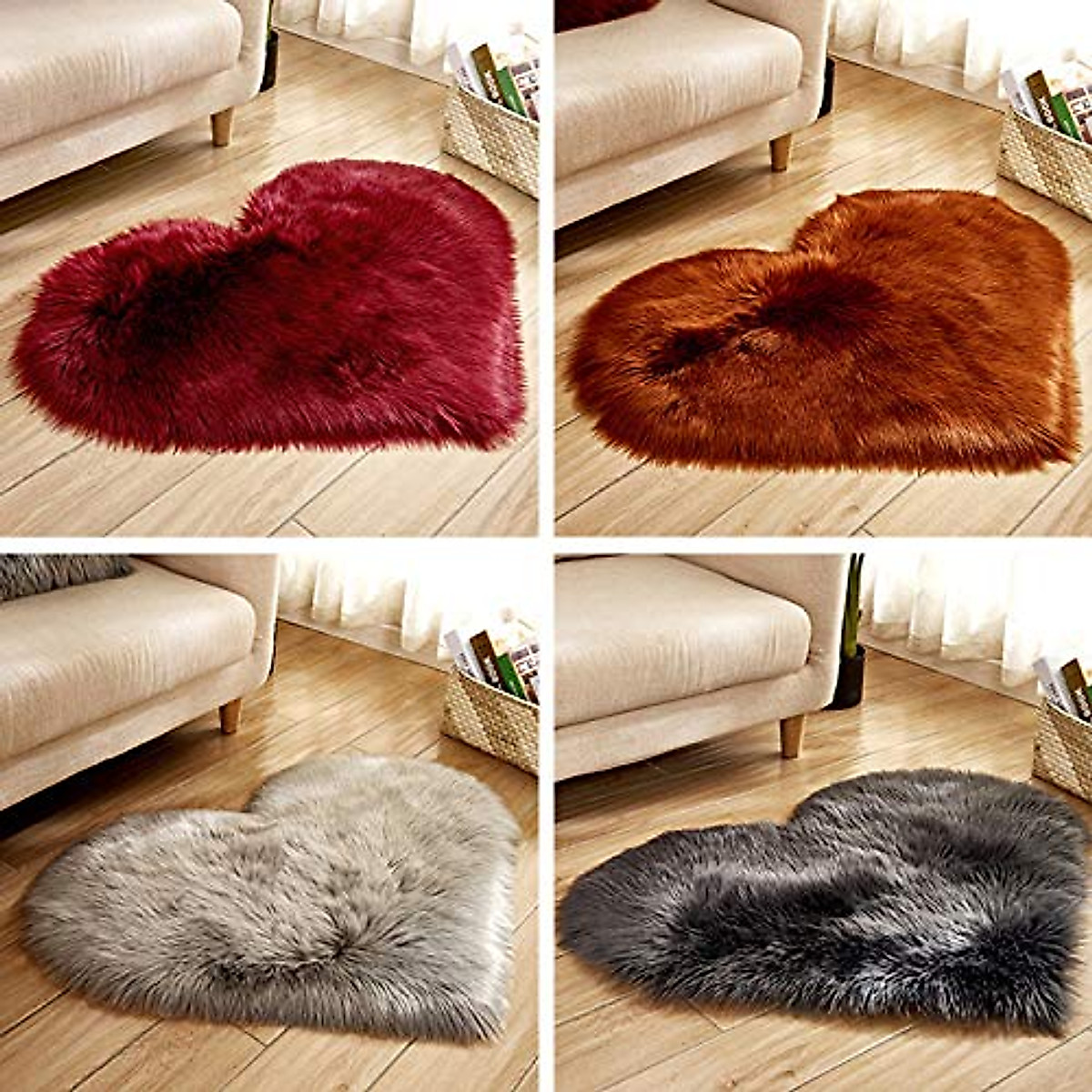 Firlar Faux Fur Non Slipping Bedroom Heart Shape Carpet, Heart Shaped Anti-skidding Plush Rug/Foot Pad/Chair Pad for Living Room Sofa Floor Bedroom Home Decor Rugs,(11.8x15.7in, Red)