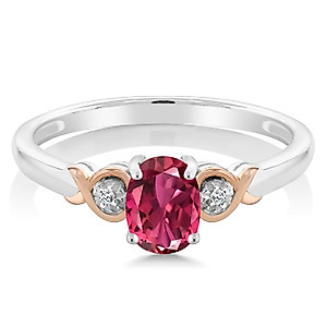 Gem Stone King 925 Sterling Silver and 10K Rose Gold 7X5MM Oval Gemstone Birthstone and Diamond Accent Engagement Ring | Wedding Anniversary Promise Ring For Women | Available In Size 5-9