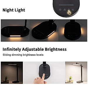 DALIVOL LED Desk Lamp Touch Desk Lamps with 5 Levels Brightness, Dimmable Office Reading Lamp with Adjustable Arm Foldable Table Desk Lamp for Bedroom Bedside Office Study, 3000-6500K(Black)