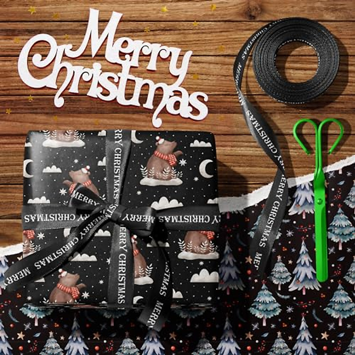 GIOLNIAY Black Christmas Wrapping Paper for Men Women Kids