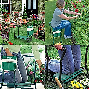 TomCare Garden Kneeler Seat Garden Bench Garden Stools Foldable Stool with Tool Bag Pouch EVA Foam Pad Outdoor Portable Kneeler Gardening Gifts for Women Men, Large 21.65"x10.62"x18.89", Green